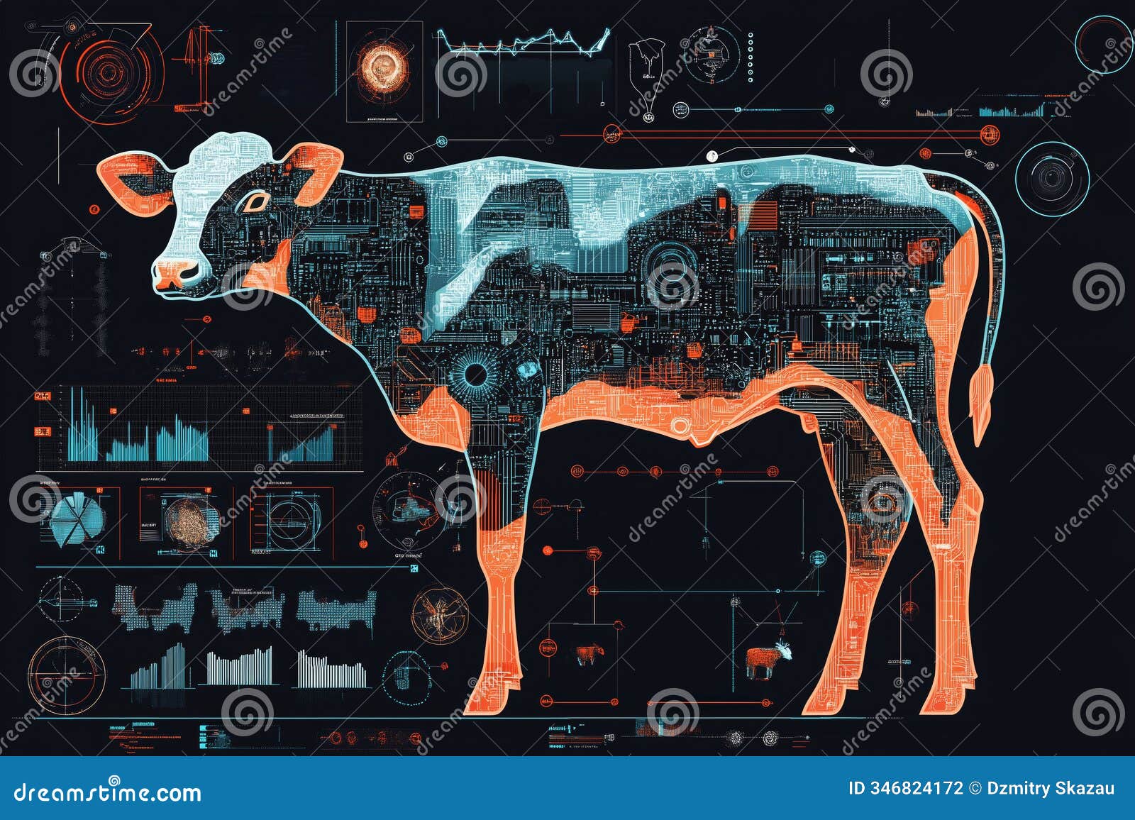 A Creative Infographic Illustrating the Biology of a Cow with Data ...