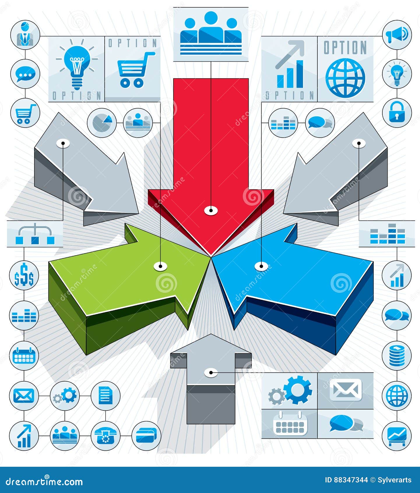 Creative Infographics Composition, 3d Arrows Pointing into Center Idea ...