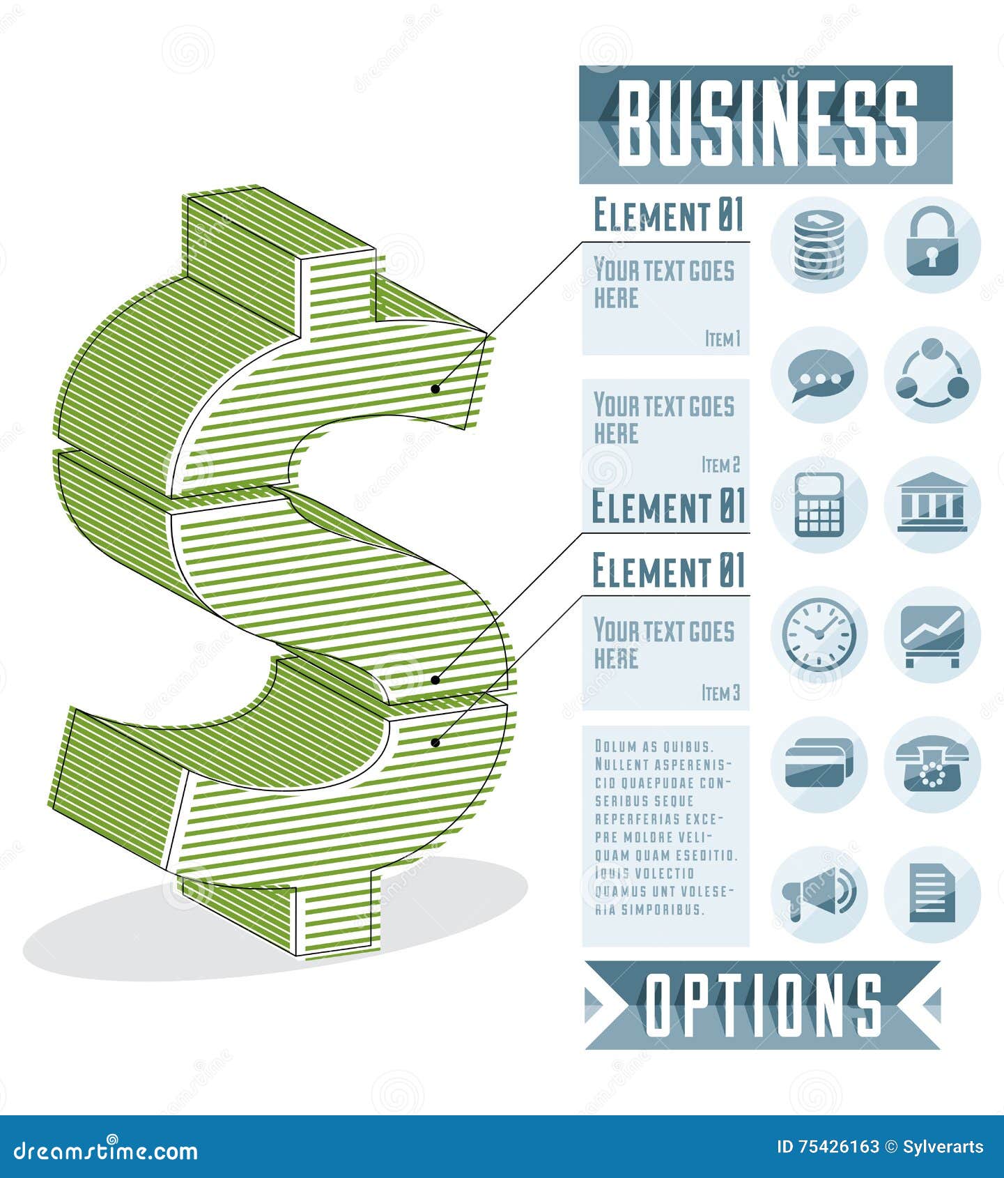 Creative Infographics Conceptual Composition, Layered Dollar Sign Idea ...