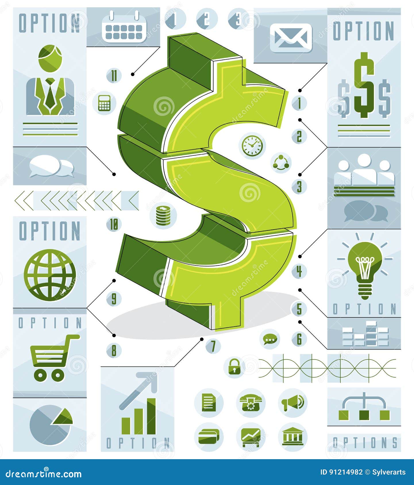 Creative Infographics Elements Composition, Layered Dollar Sign Stock ...