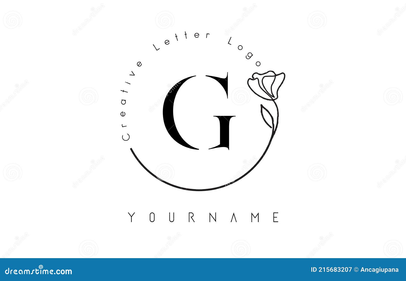 Creative Initial Letter G Logo with Lettering Circle Hand Drawn Flower ...