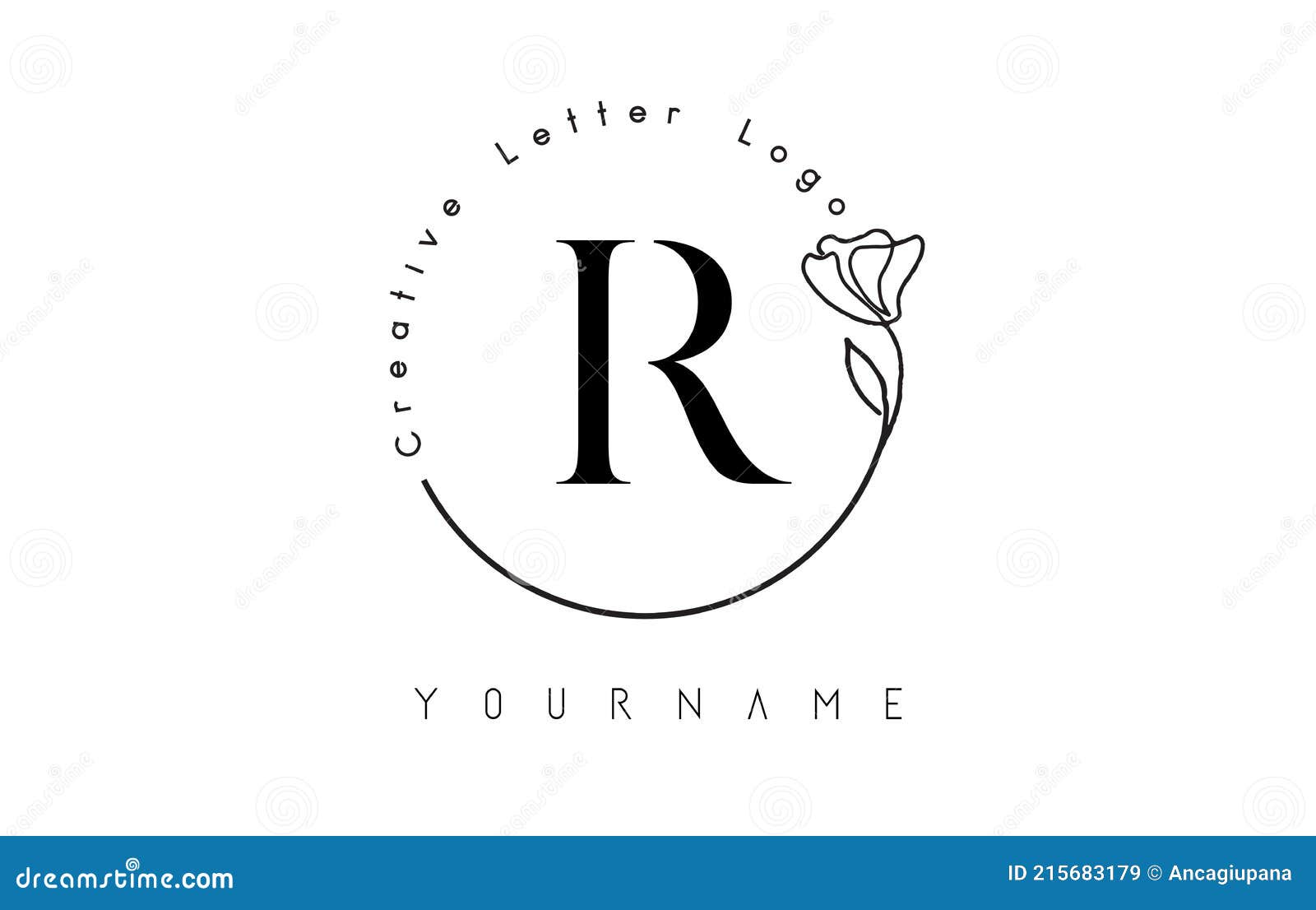 Creative Initial Letter R Logo with Lettering Circle Hand Drawn Flower ...