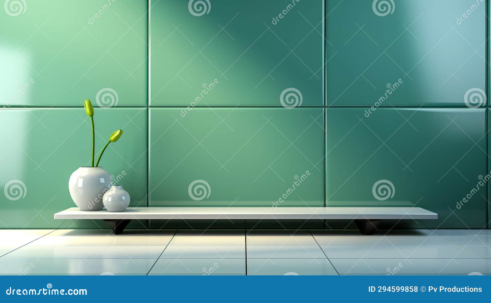 Creative Interior Concept, Green Empty Wall Room with White Product ...