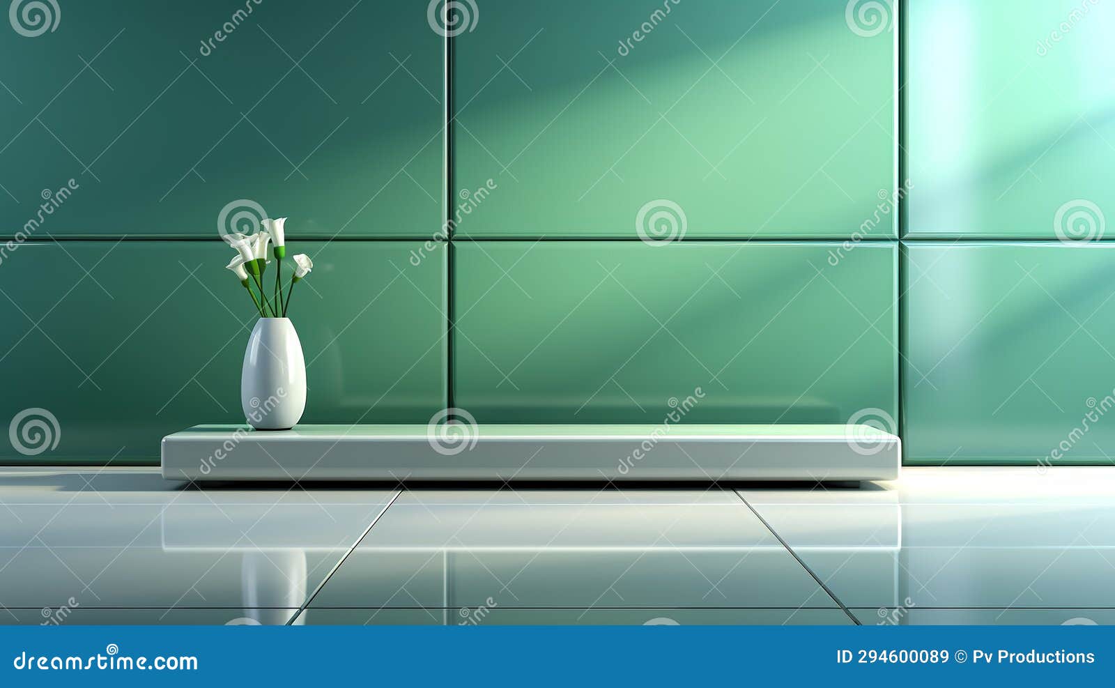 Creative Interior Concept, Green Empty Wall Room with White Product ...