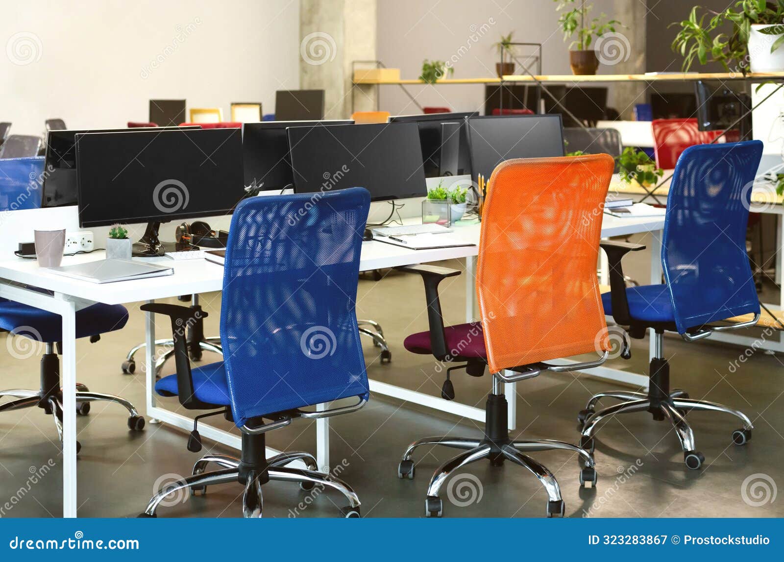Creative Interior of Cozy Co-working Space with Computers Stock Image ...