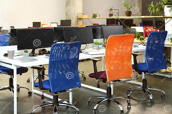 Creative Interior of Cozy Co-working Space with Computers Stock Image ...