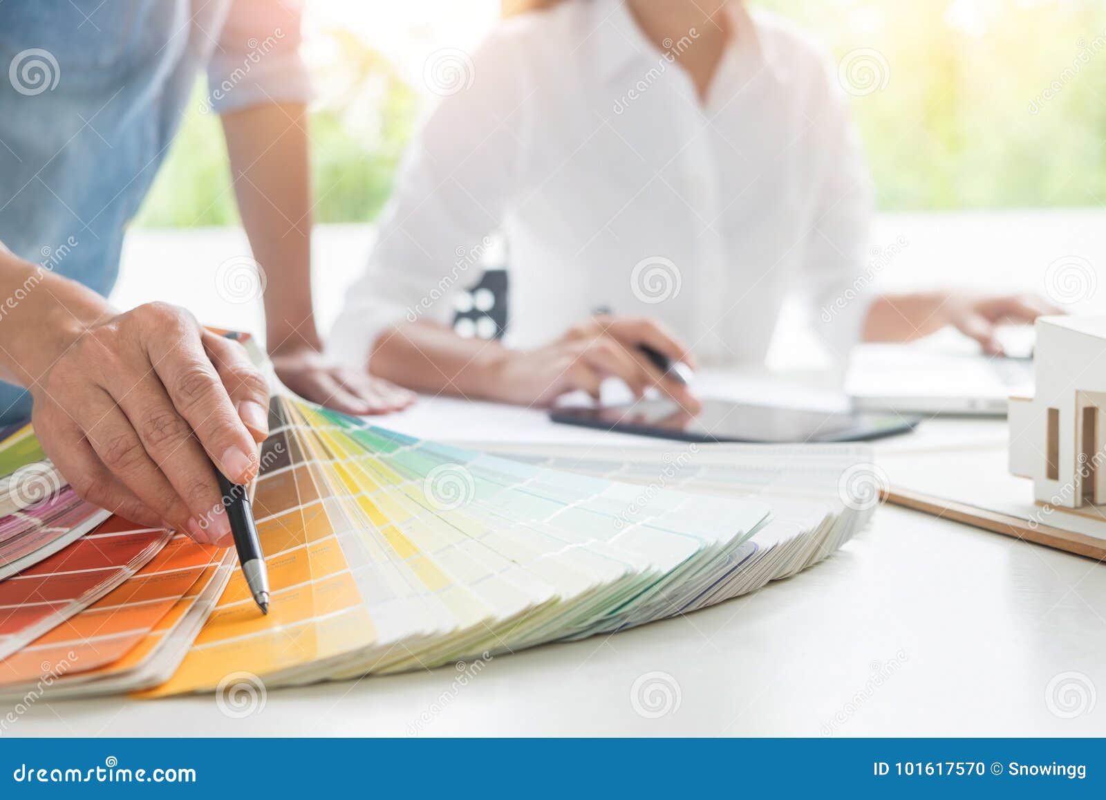 Creative or Interior Designers Teamwork with Pantone Swatch and Stock ...