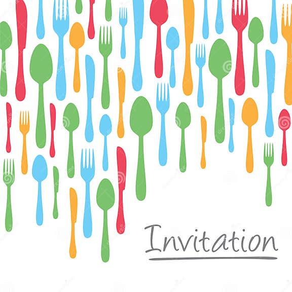 Creative Invitation Card Design with Cutlery Borde Stock Vector ...