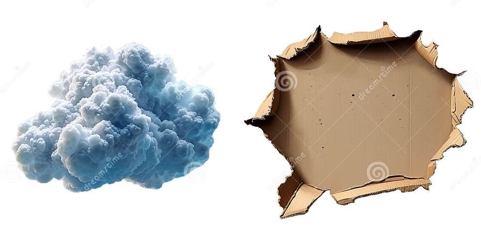Creative Juxtaposition of Fluffy Clouds and Torn Cardboard Texture ...