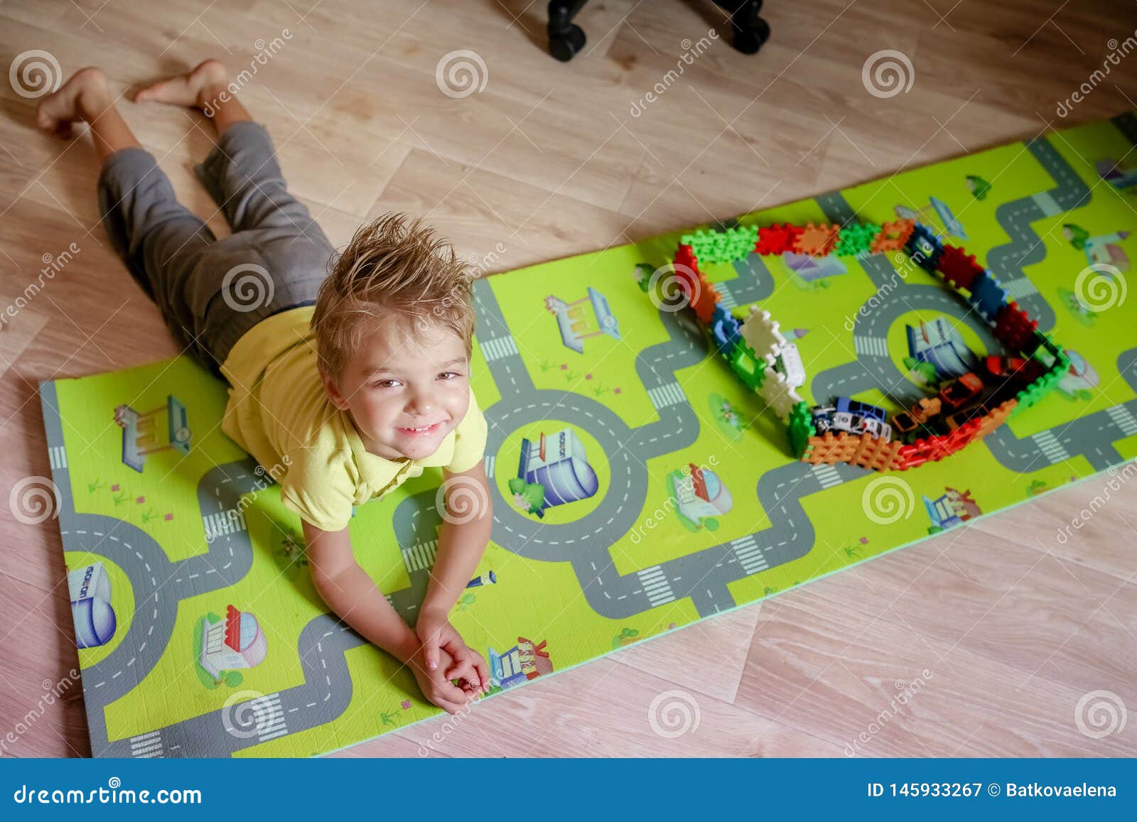 A Creative Kindergarten Kids Build a Block Tower. Stock Image - Image ...