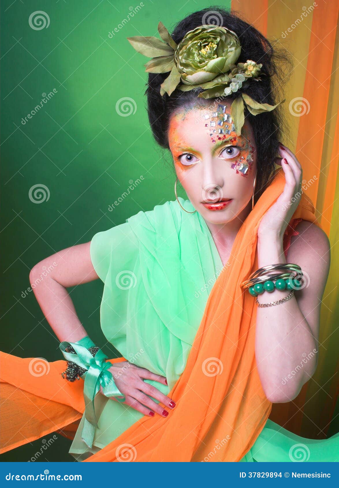 Creative lady. stock photo. Image of flower, brunette - 37829894