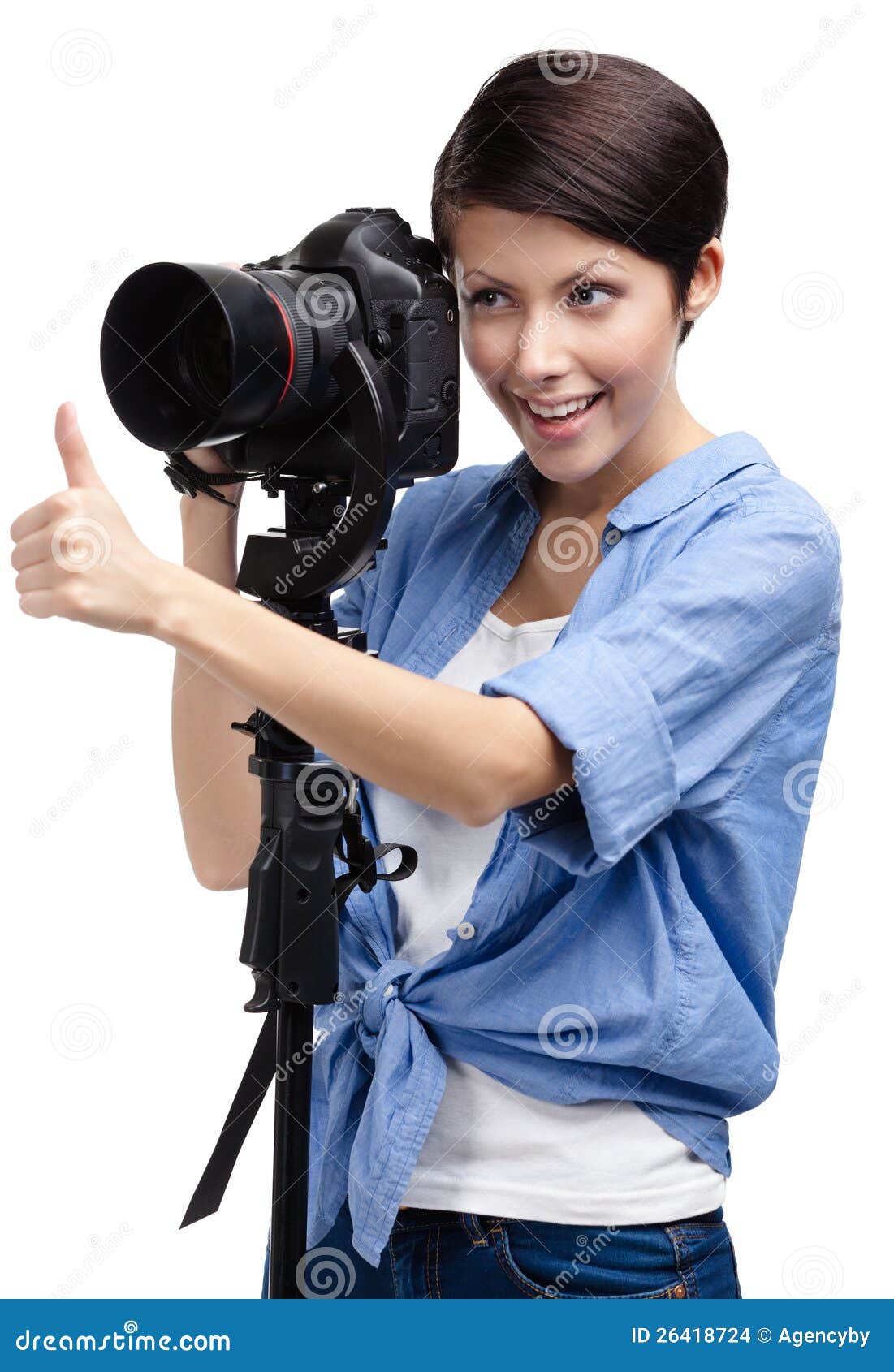 Creative Lady-photographer Takes Pictures Stock Photo - Image of ...
