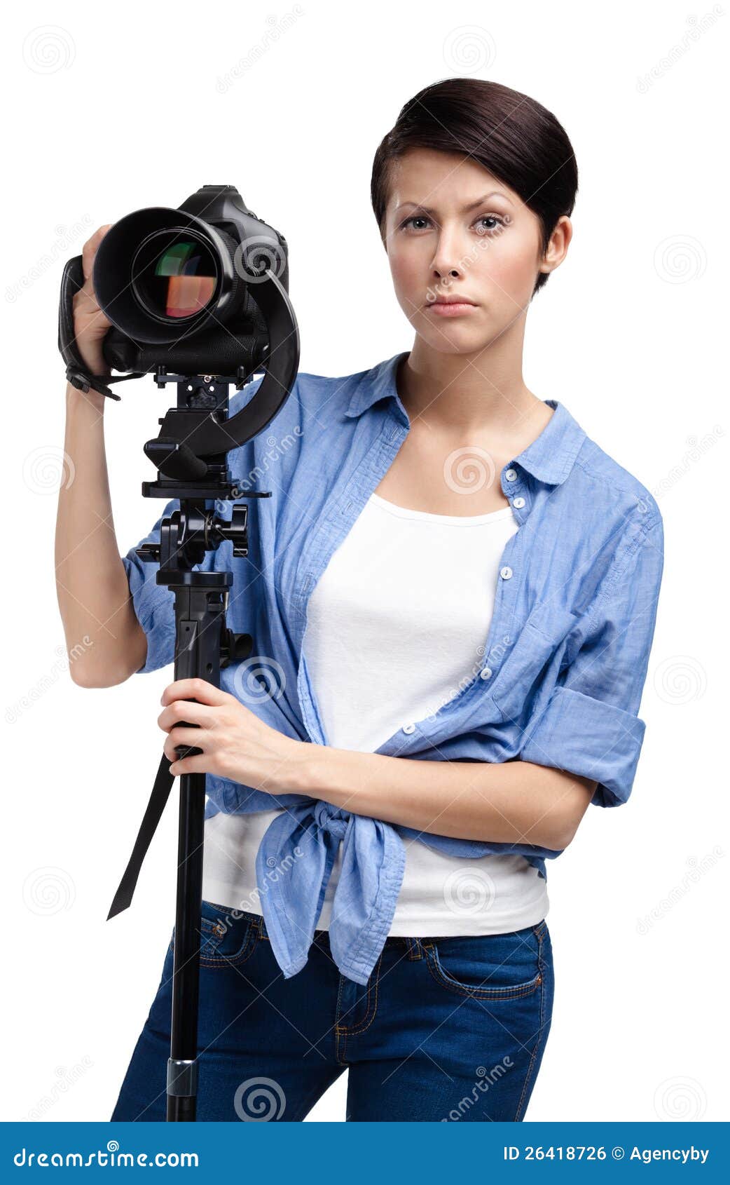 Creative Lady-photographer Takes Snaps Stock Photo - Image of object ...