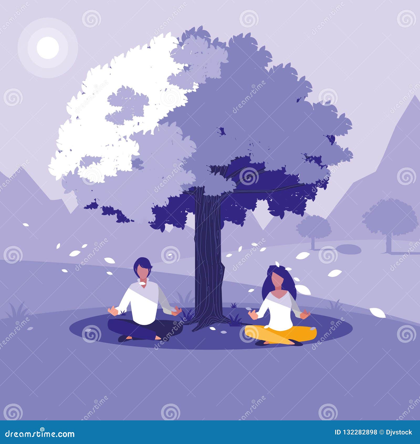 Creative Landscape with Tree and People Stock Vector - Illustration of ...