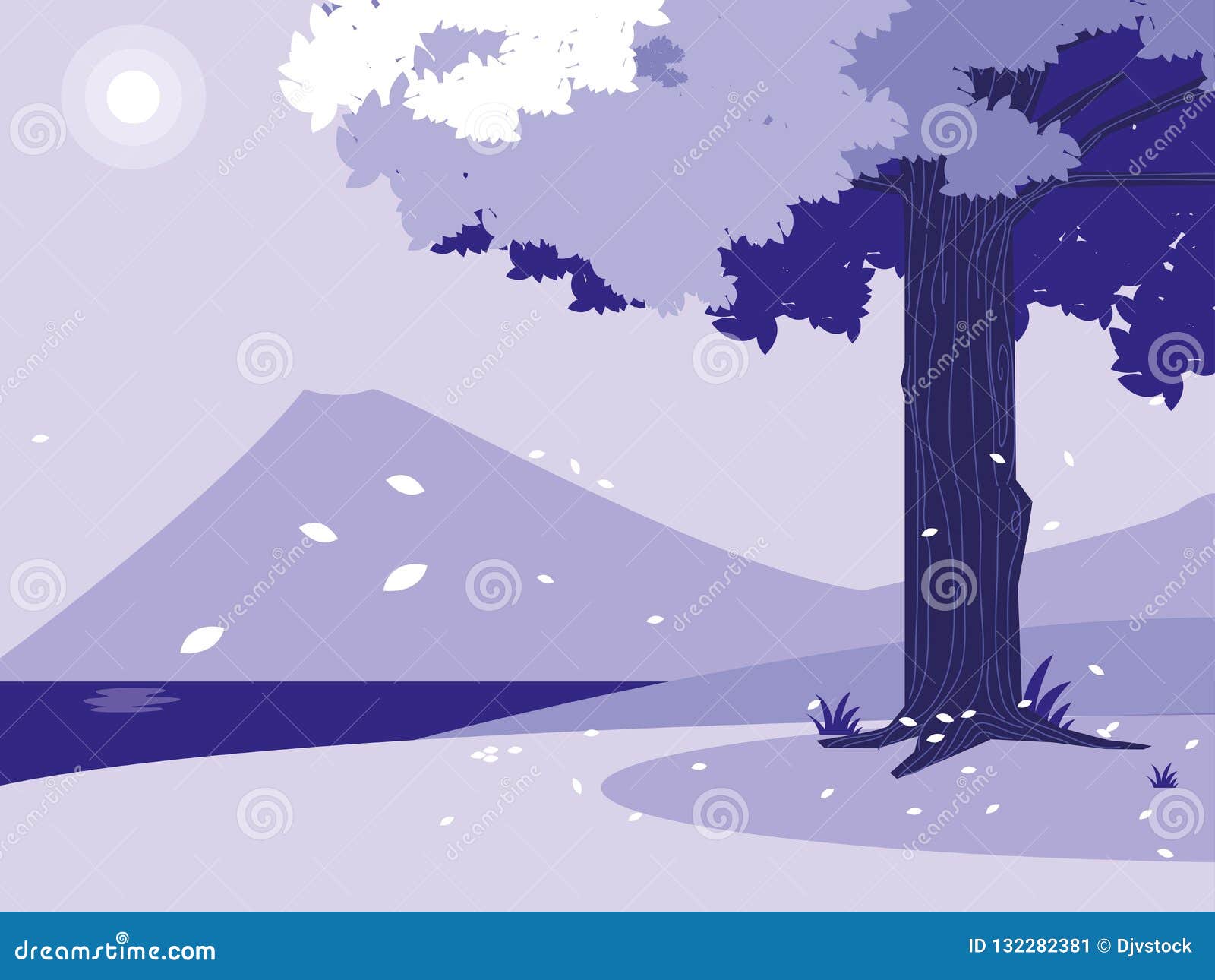 Creative Landscape with Tree Purple Scene Stock Vector - Illustration ...