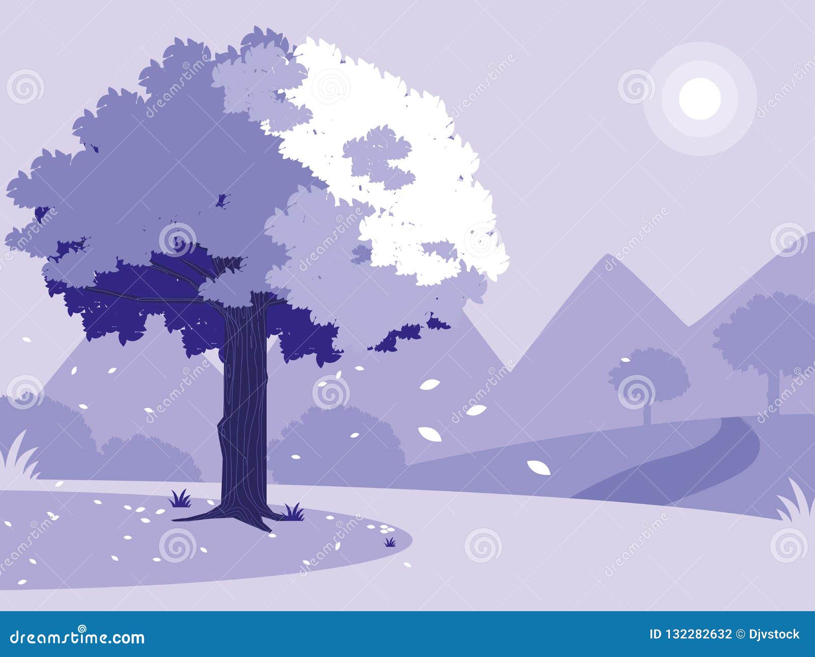Creative Landscape with Tree Purple Scene Stock Vector - Illustration ...