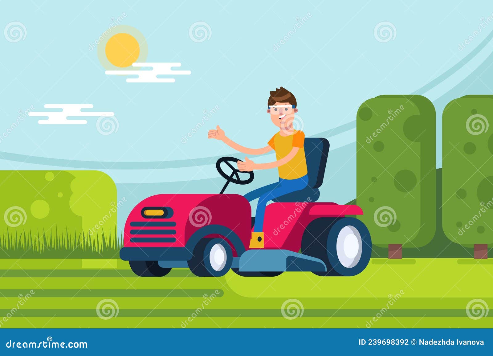 Creative Lawn Mowing Illustration Vector Illustration. Stock Vector ...