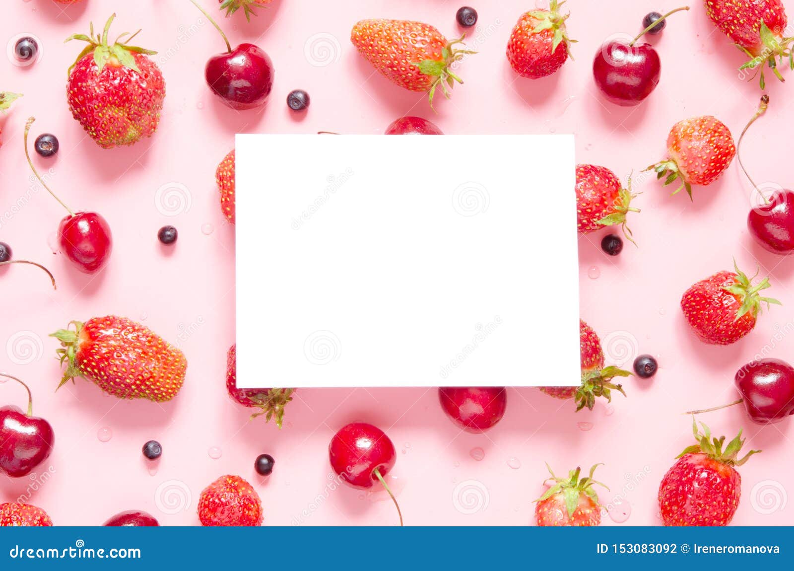 Creative Layout of Berries with Space for Text on White Paper. Mockup ...