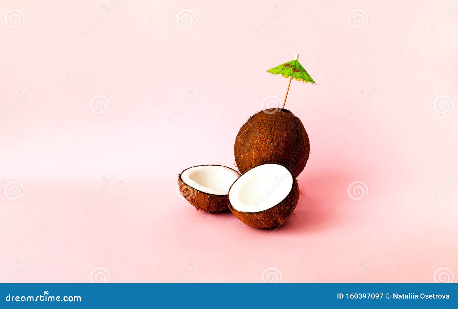 Creative Layout of Coconuts with Decorative Umbrella. Food Concept ...