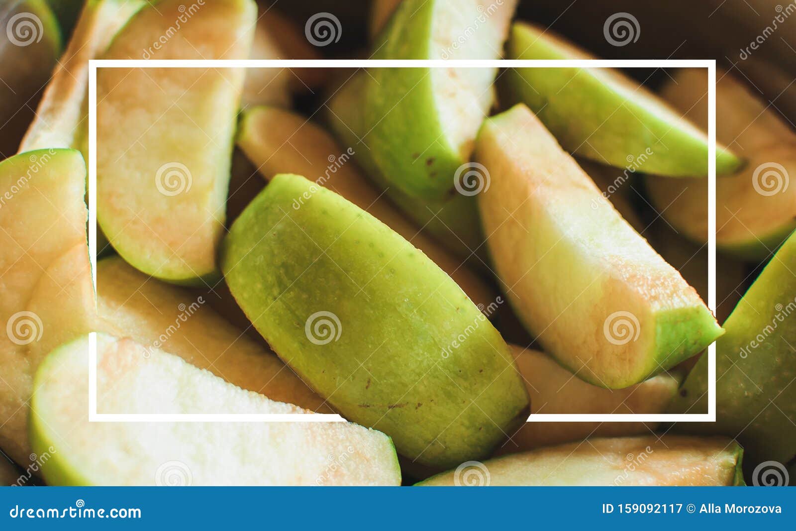 Creative Layout of Cut Green Apples and Framing a White Frame. Layout ...