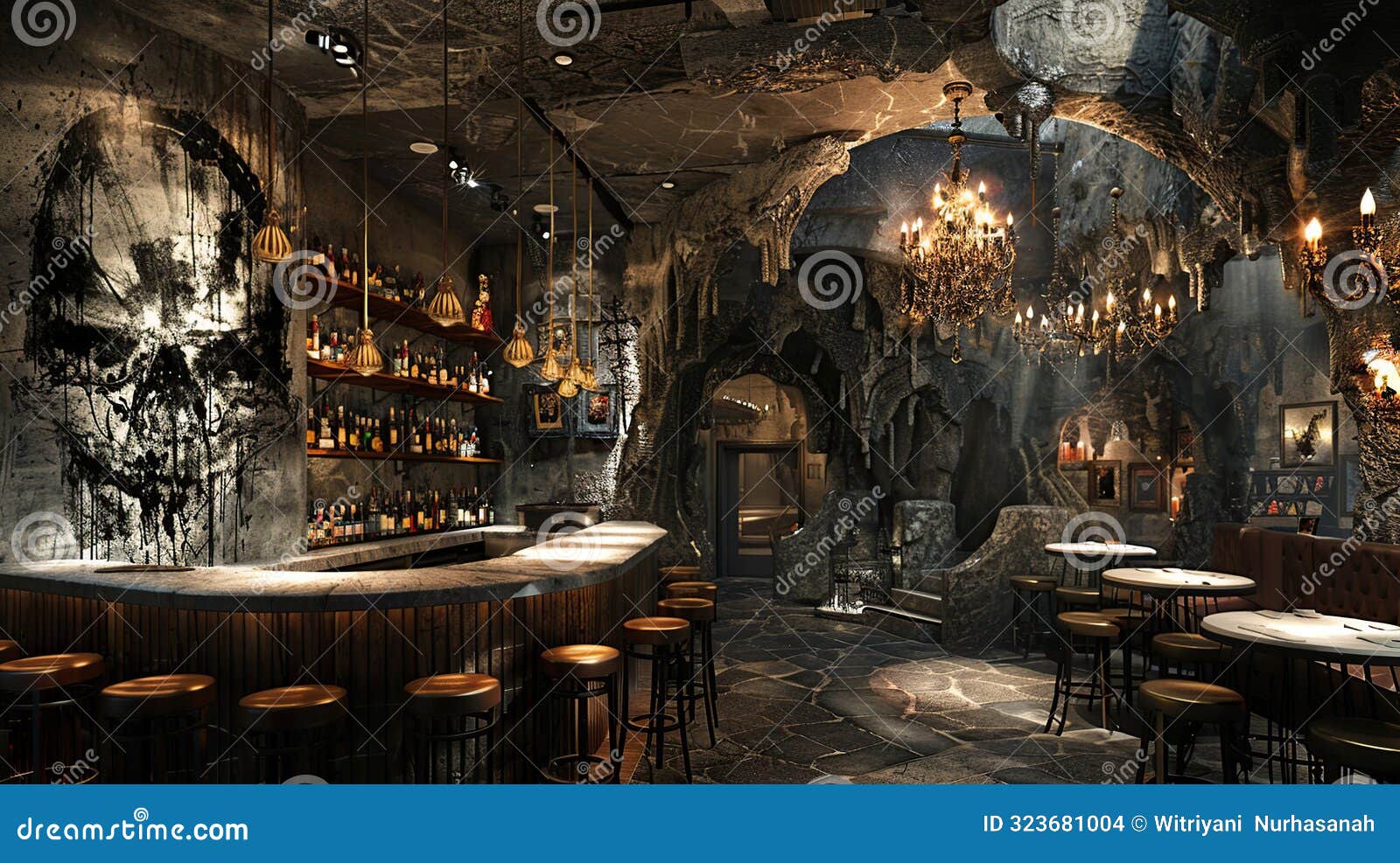 Gothic-Inspired Bar Interior Design Stock Illustration - Illustration ...