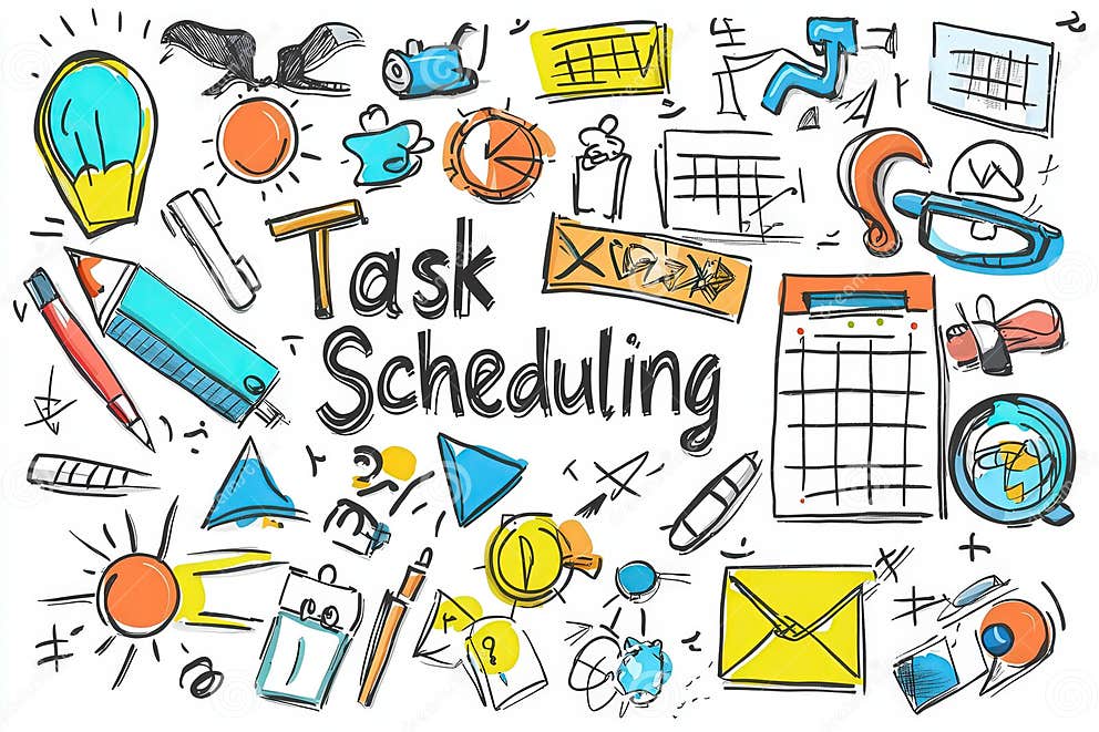Task Scheduling Concept with Colorful Doodles and Illustrations of ...