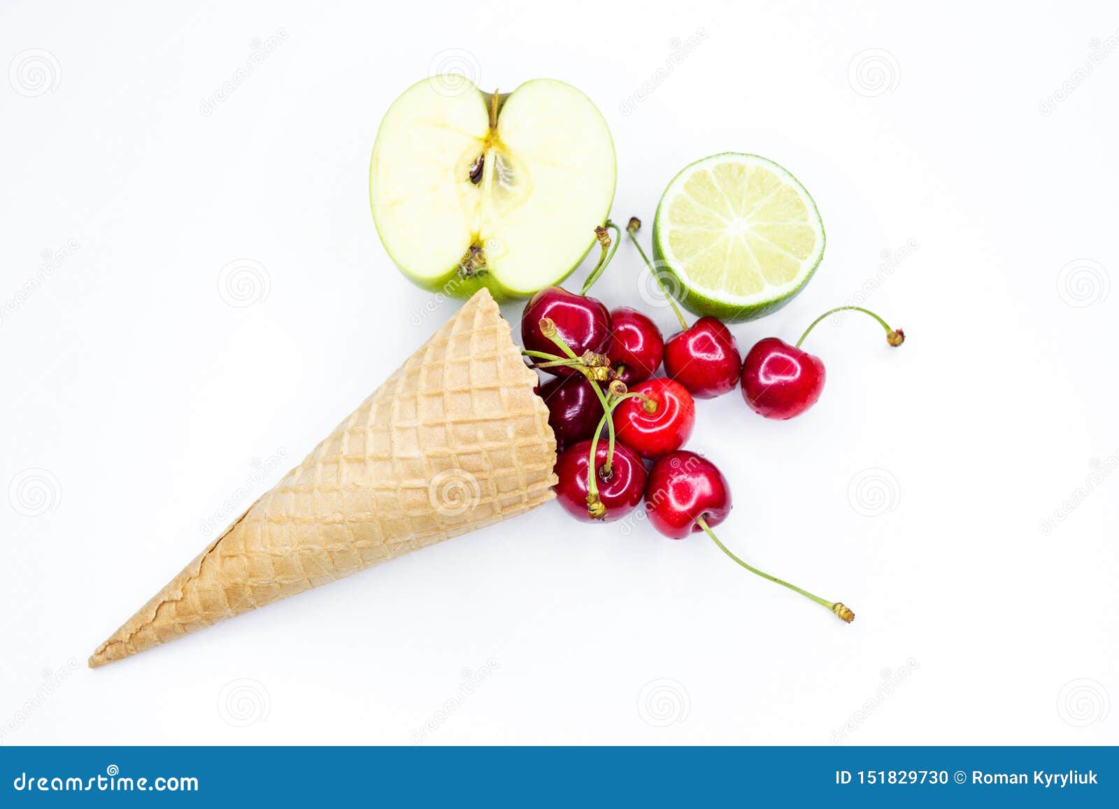 Creative Layout of Fresh Fruits, Nuts and Ice Cream Cone. Flat Lay ...