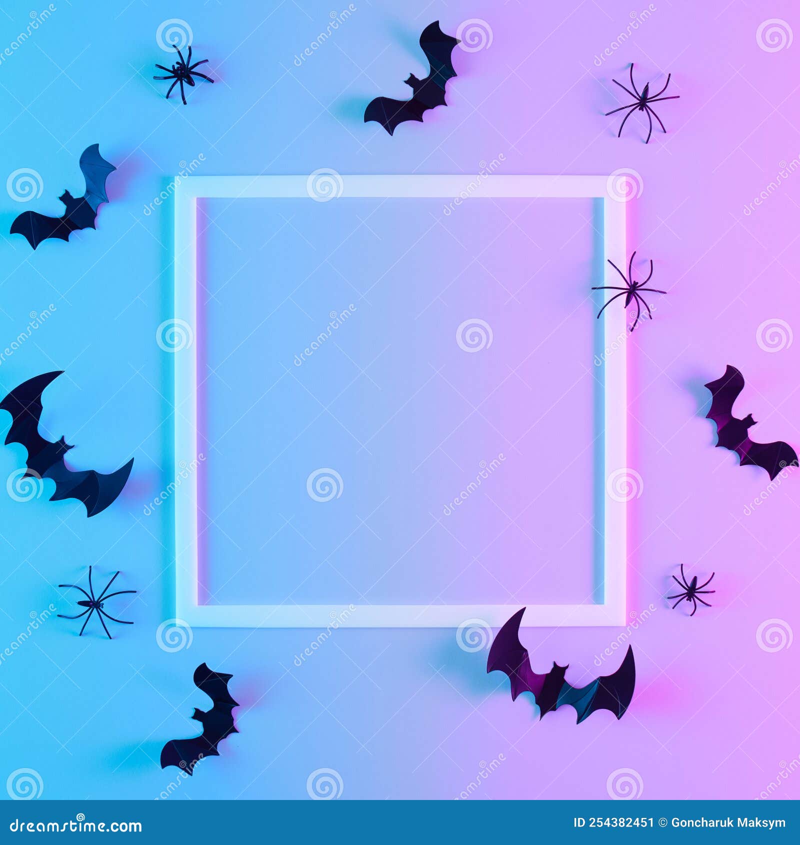 Creative Layout Made of Bats Silhouettes, Spiders and Frame in Vibrant ...