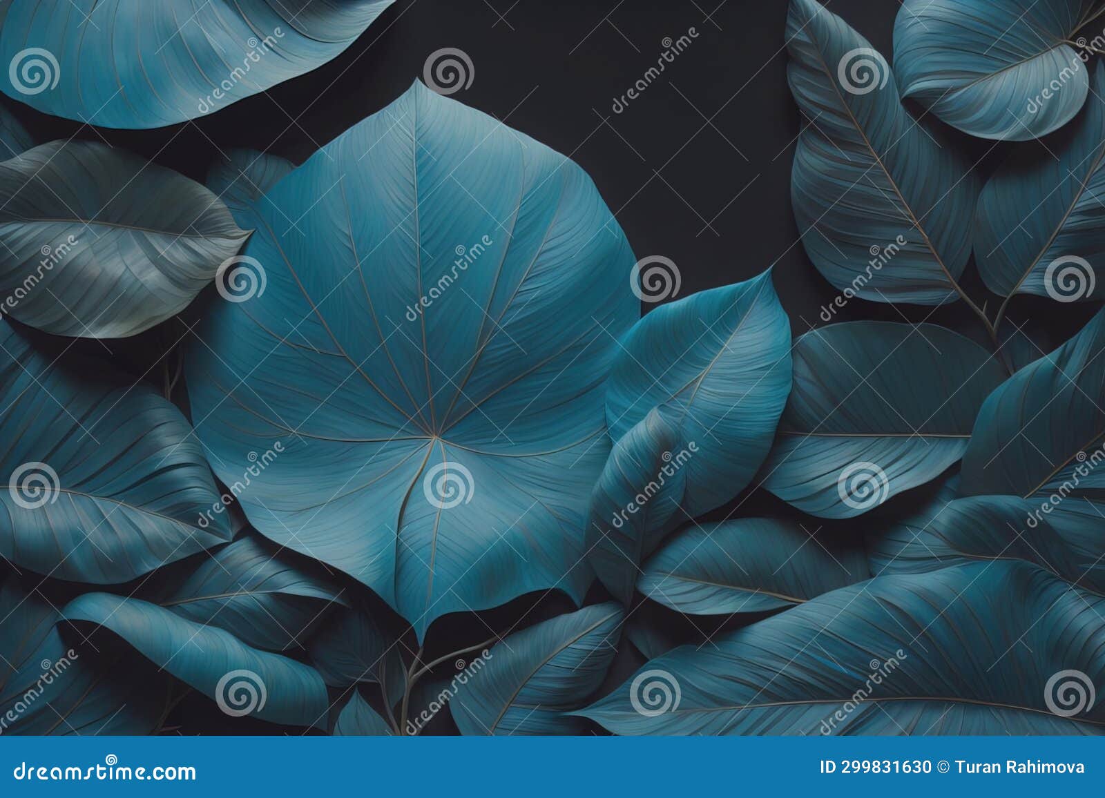 Creative Layout Made of Blue Monstera Leaves on Black Background. Flat ...