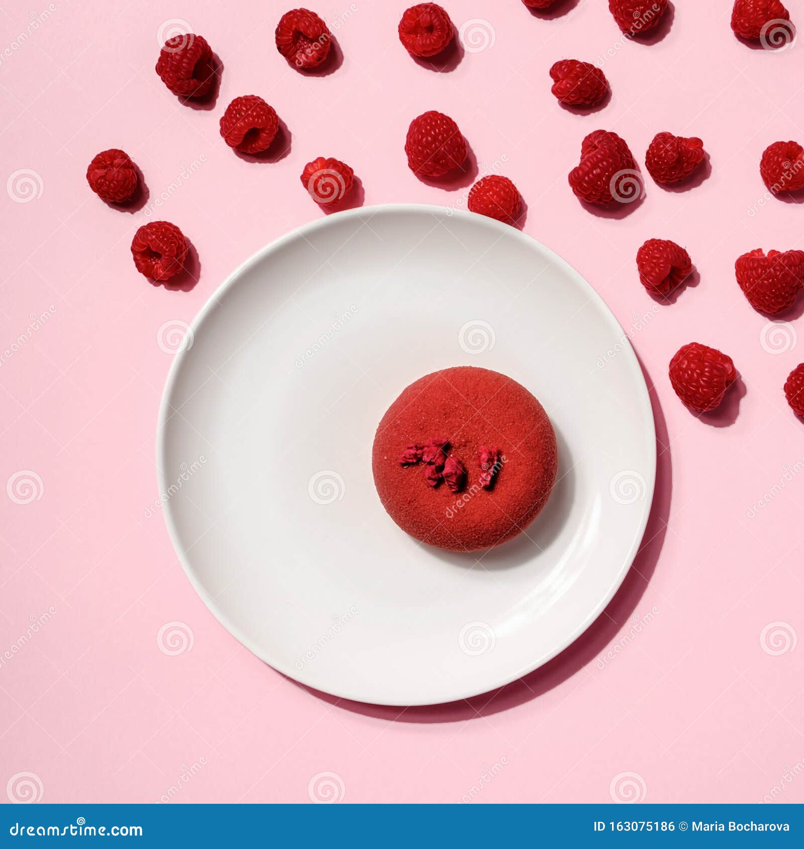 Creative Layout Made of Cheesecake with Raspberry Berry in Hard Light ...