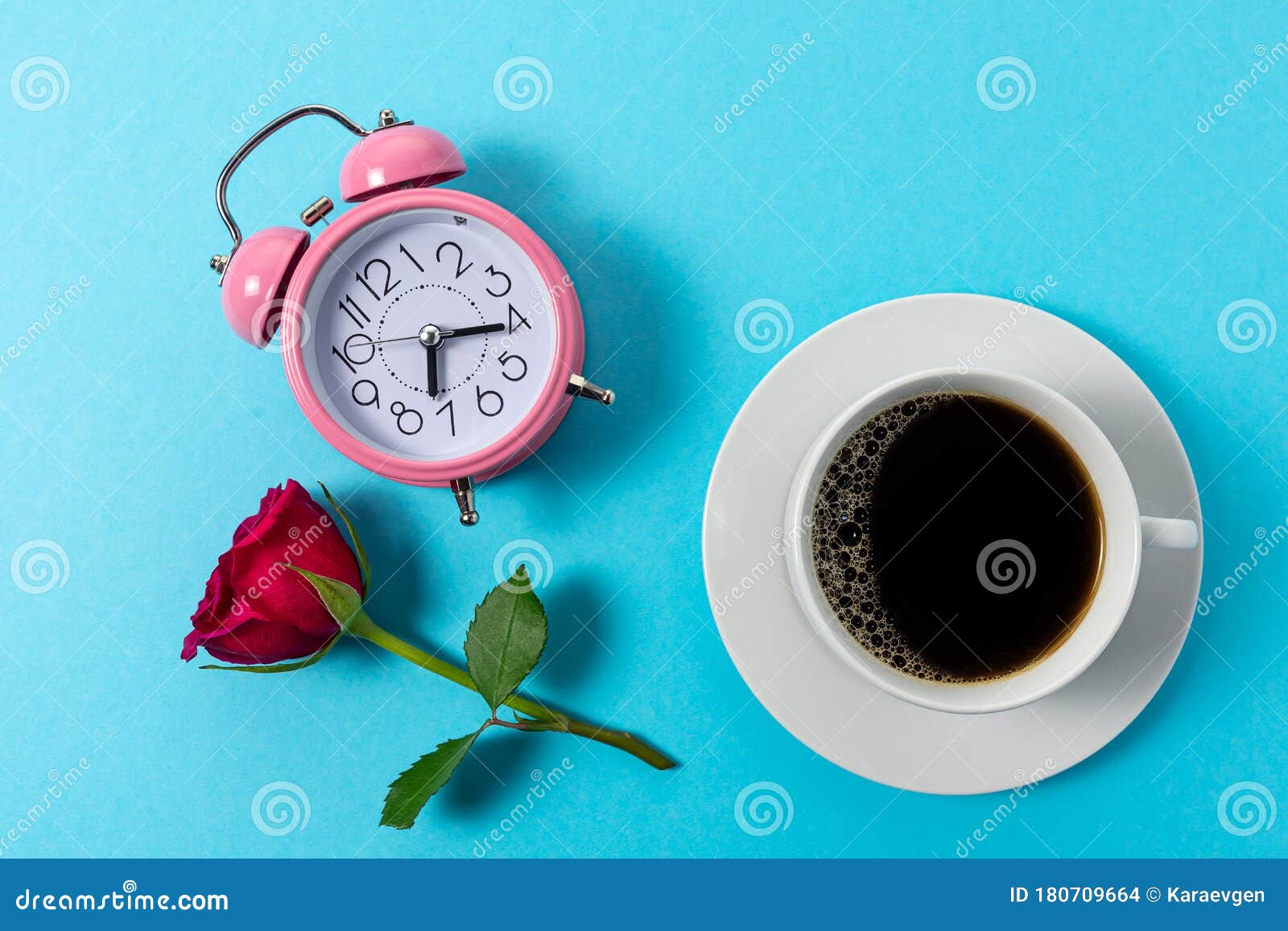Creative Layout Made with Cup of Coffee and Alarm Clock on Blue ...