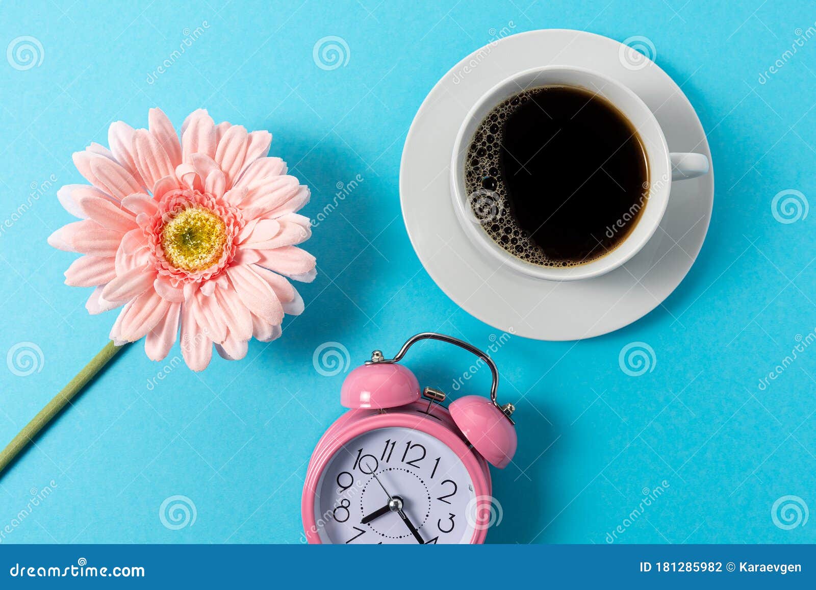 Creative Layout Made with Cup of Coffee and Alarm Clock on Blue ...