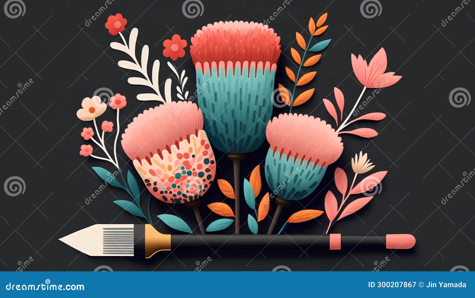 Creative Layout Made of Floral Elements on Black Background. Vector ...