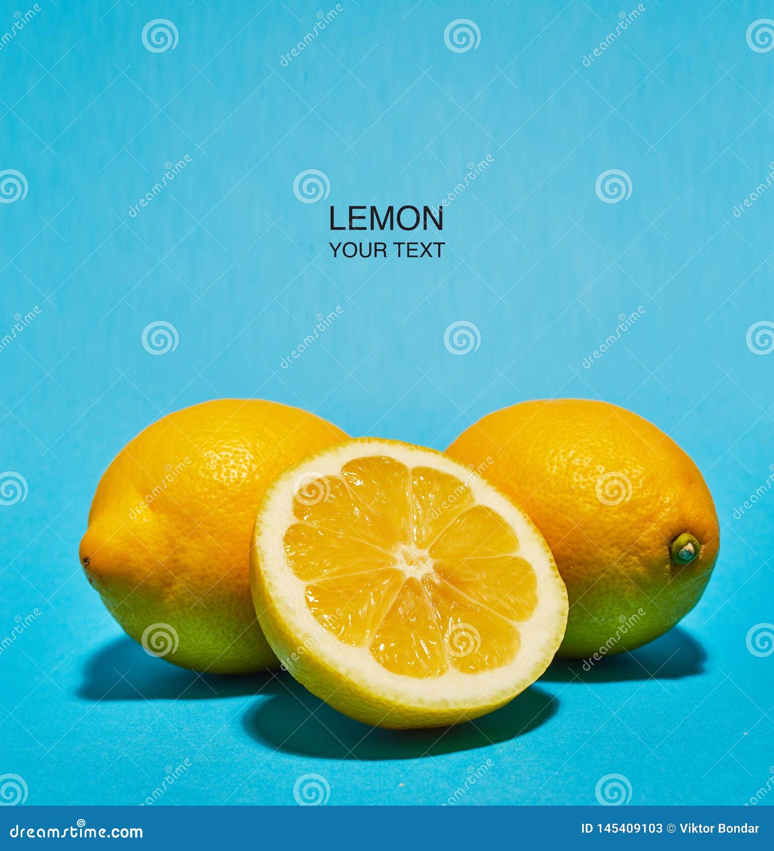 Creative Layout Made of Lemon on Blue Background. Copy Space . Food ...