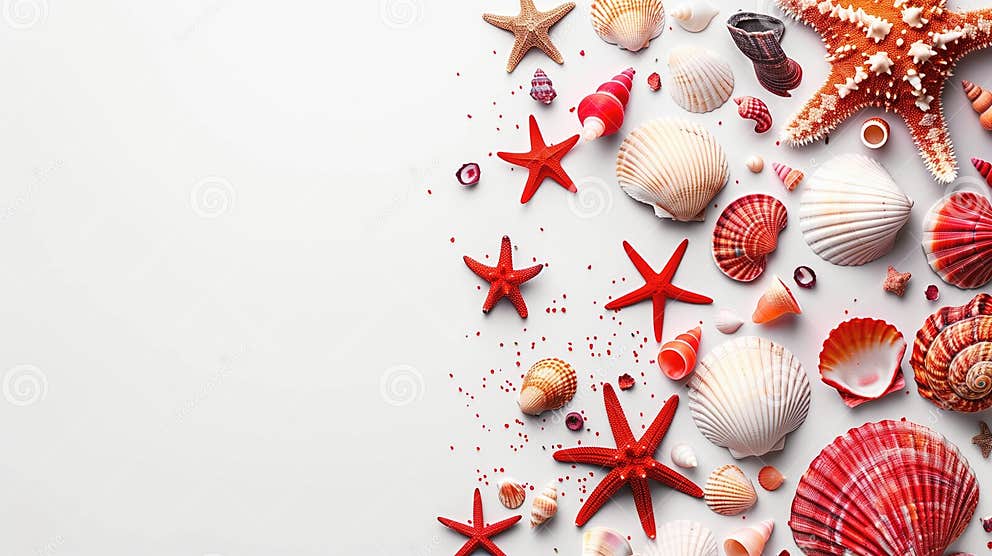 Creative Layout Made of Red Seashells and Seashells on White Background ...