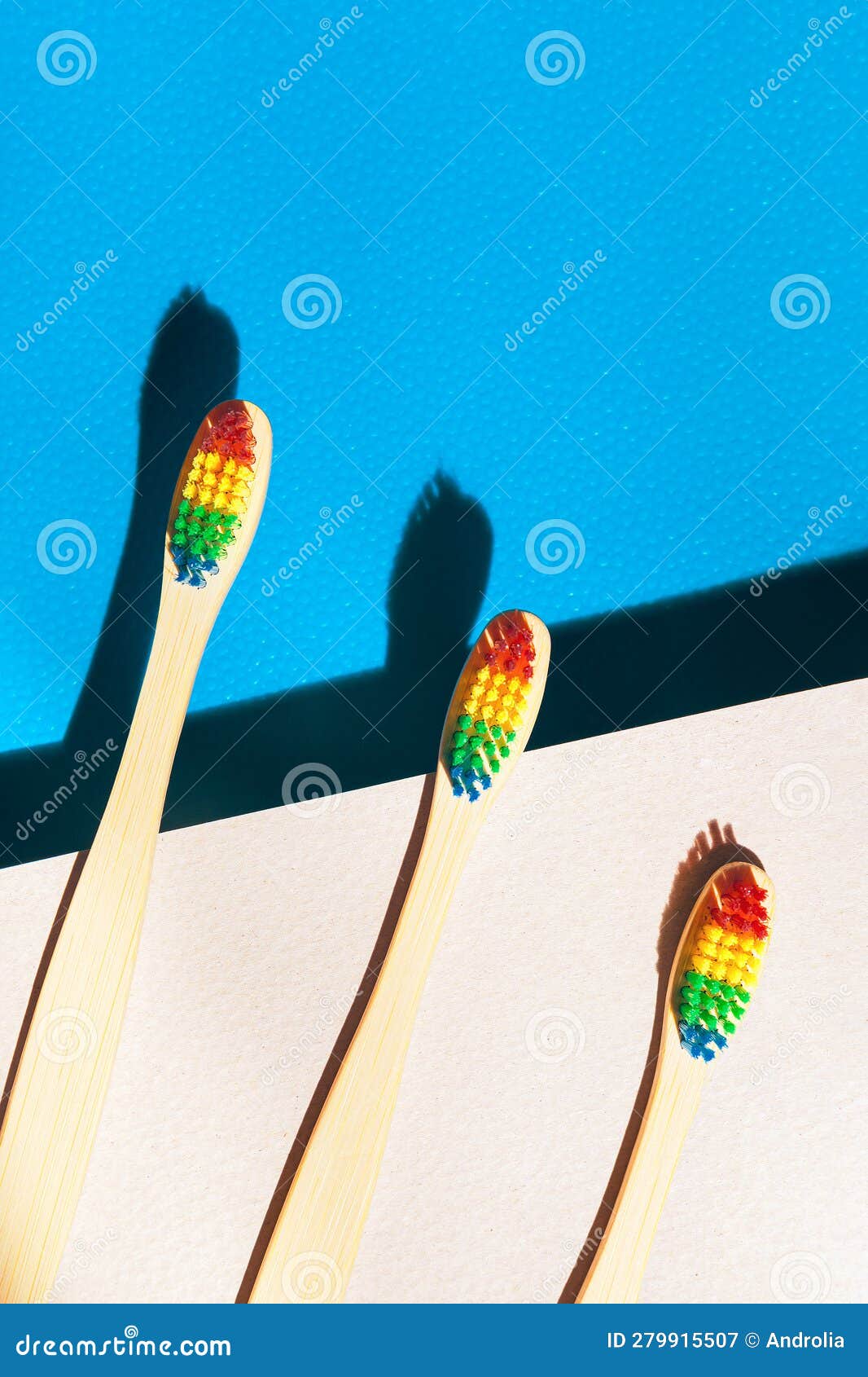 Creative Layout Made of Three Toothbrushes on Geometric Background with ...