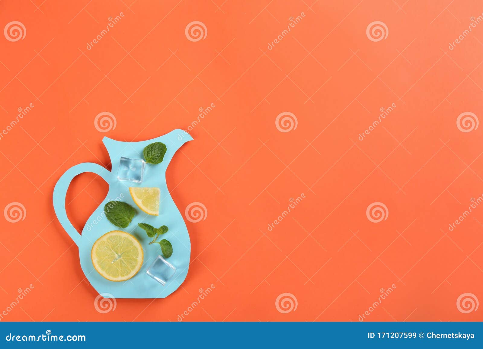Creative Lemonade Layout with Lemon Slices, Mint and Ice on Coral ...