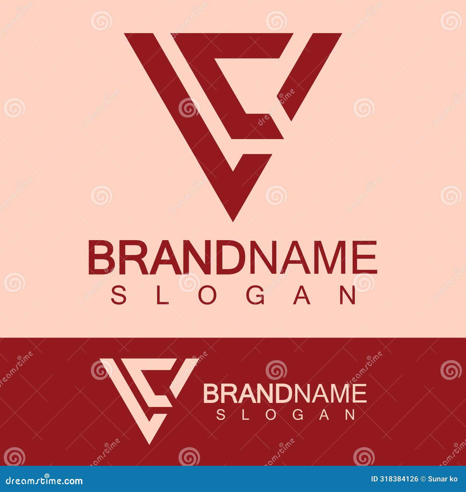 Creative Letter CV or VC Monogram Logo Inverted Triangle Shape Stock ...