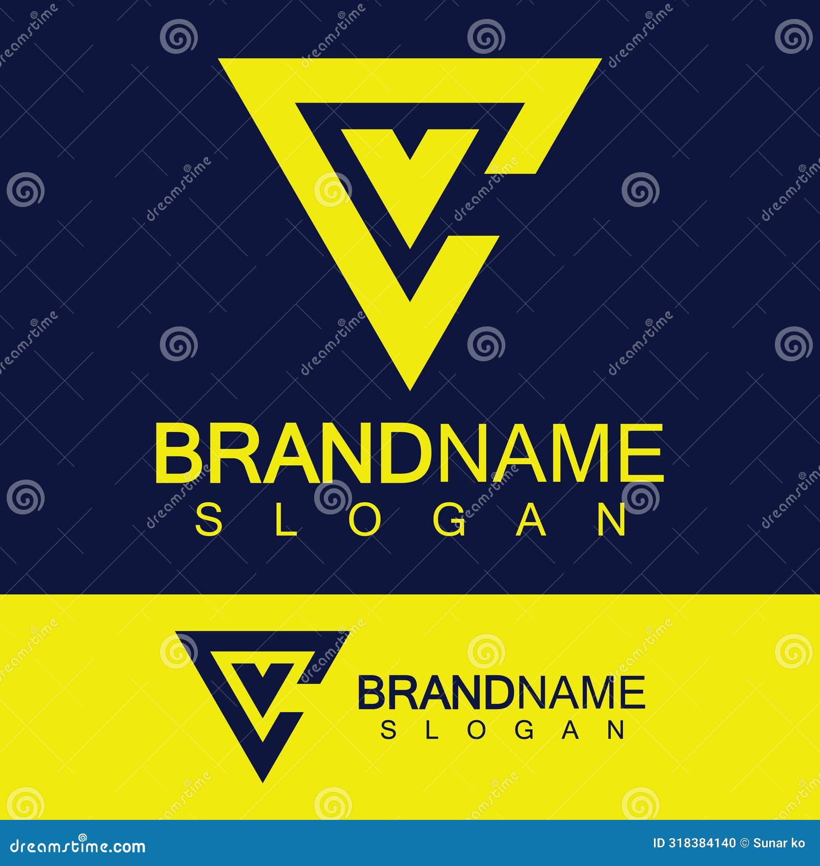 Creative Letter CV or VC Monogram Logo Inverted Triangle Shape Stock ...