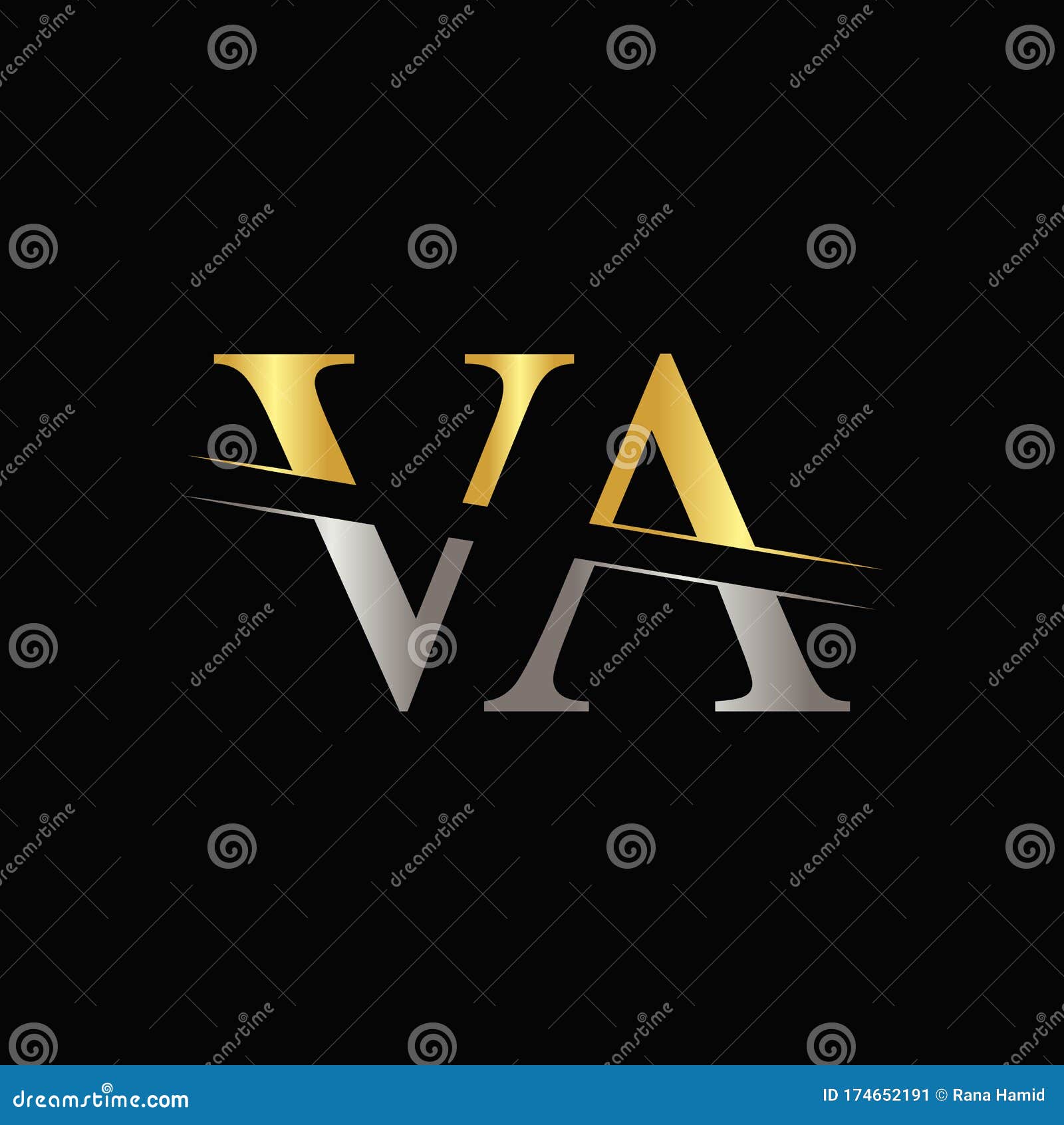 Creative Letter VA Logo Vector Template with Gold and Silver Color. VA ...