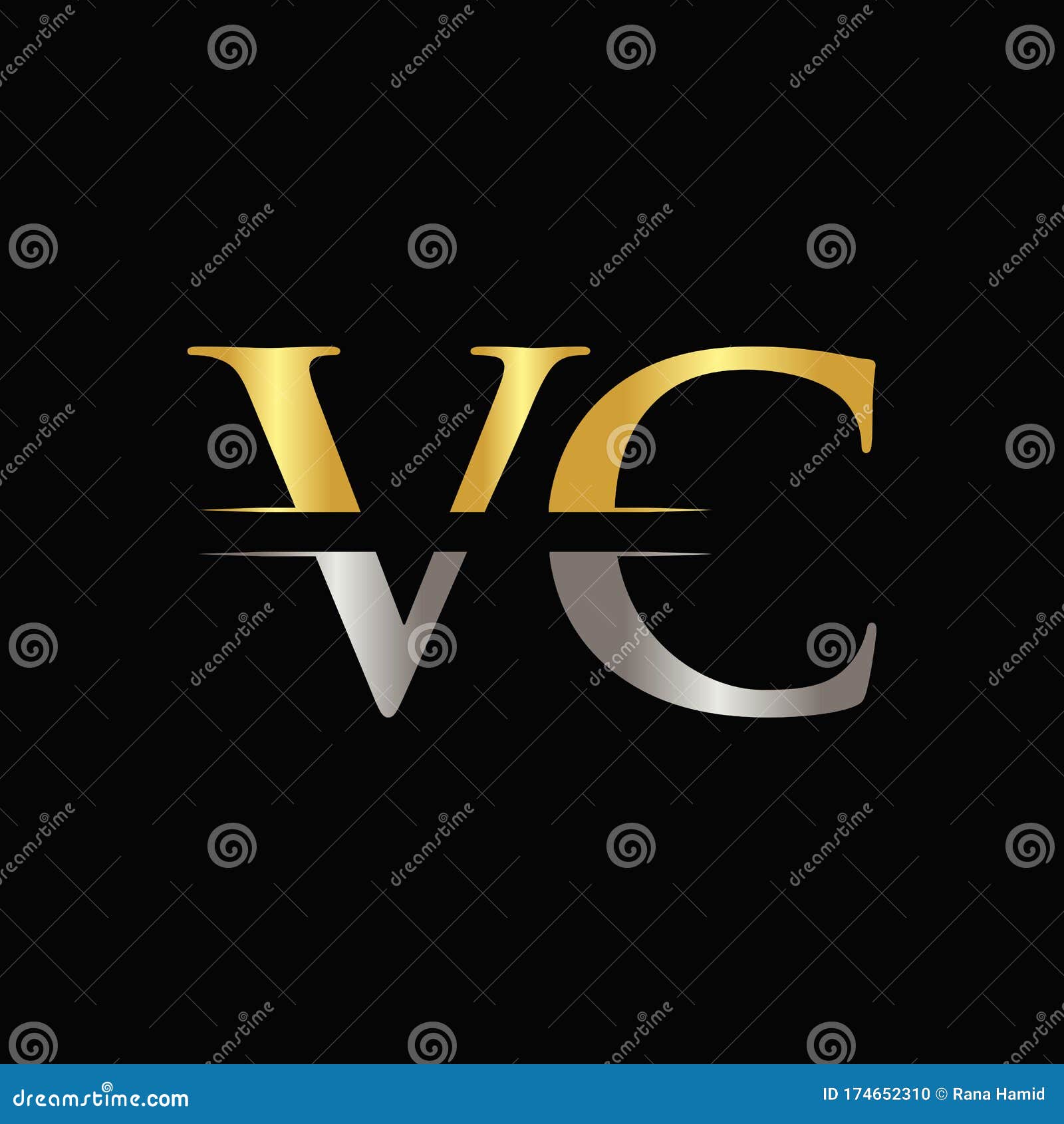 Creative Letter VC Logo Vector Template with Gold and Silver Color. VC ...
