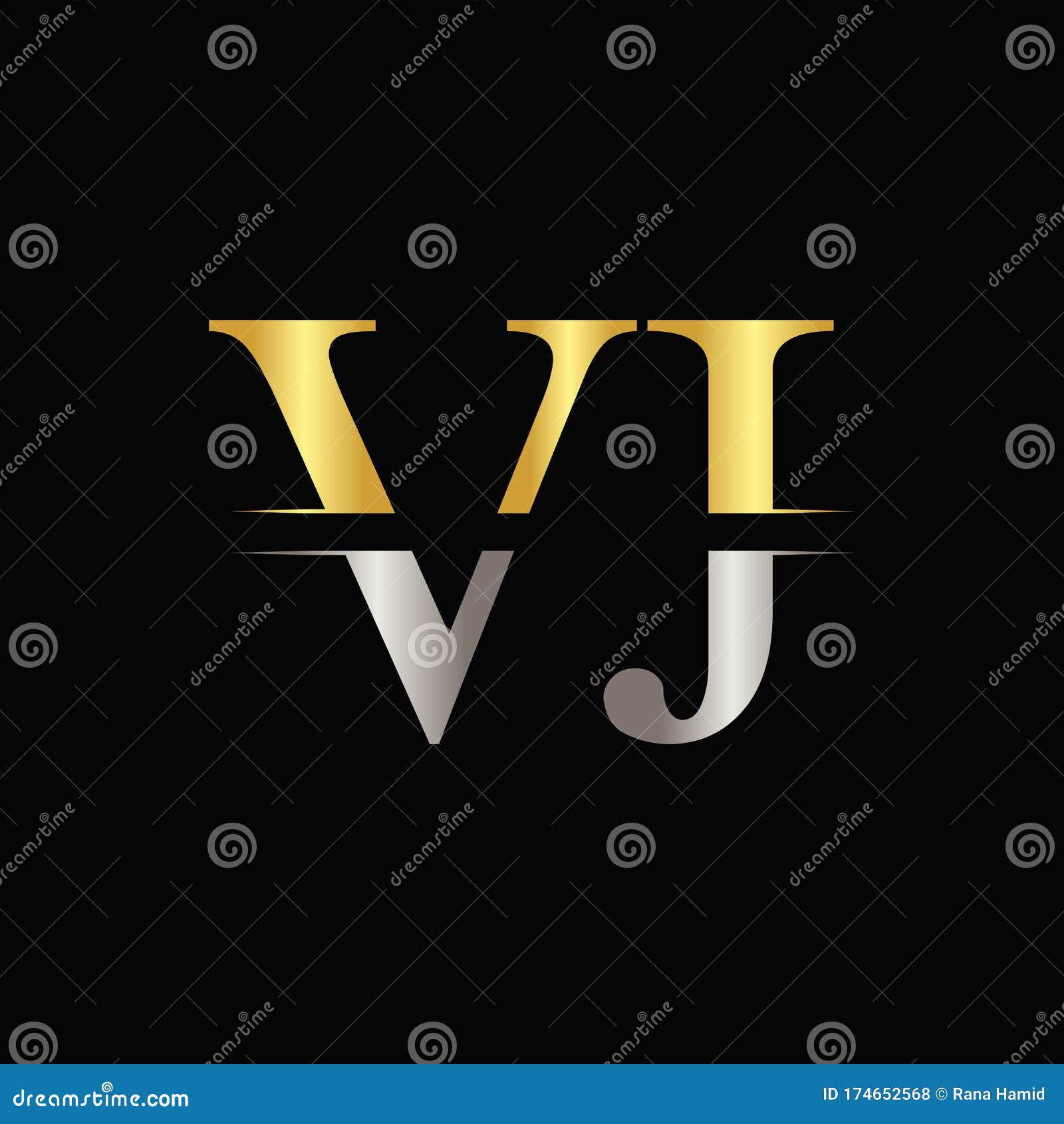 Creative Letter VJ Logo Vector Template with Gold and Silver Color. VJ ...