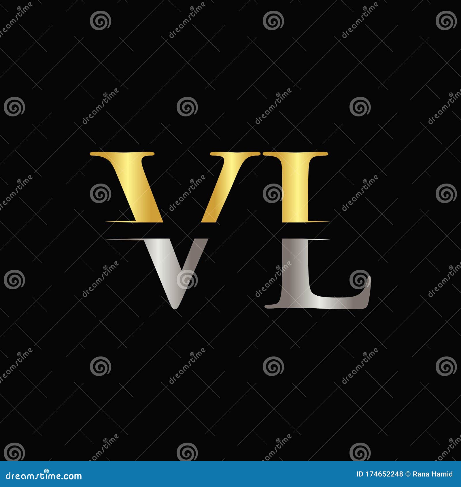 Creative Letter VL Logo Vector Template with Gold and Silver Color. VL ...