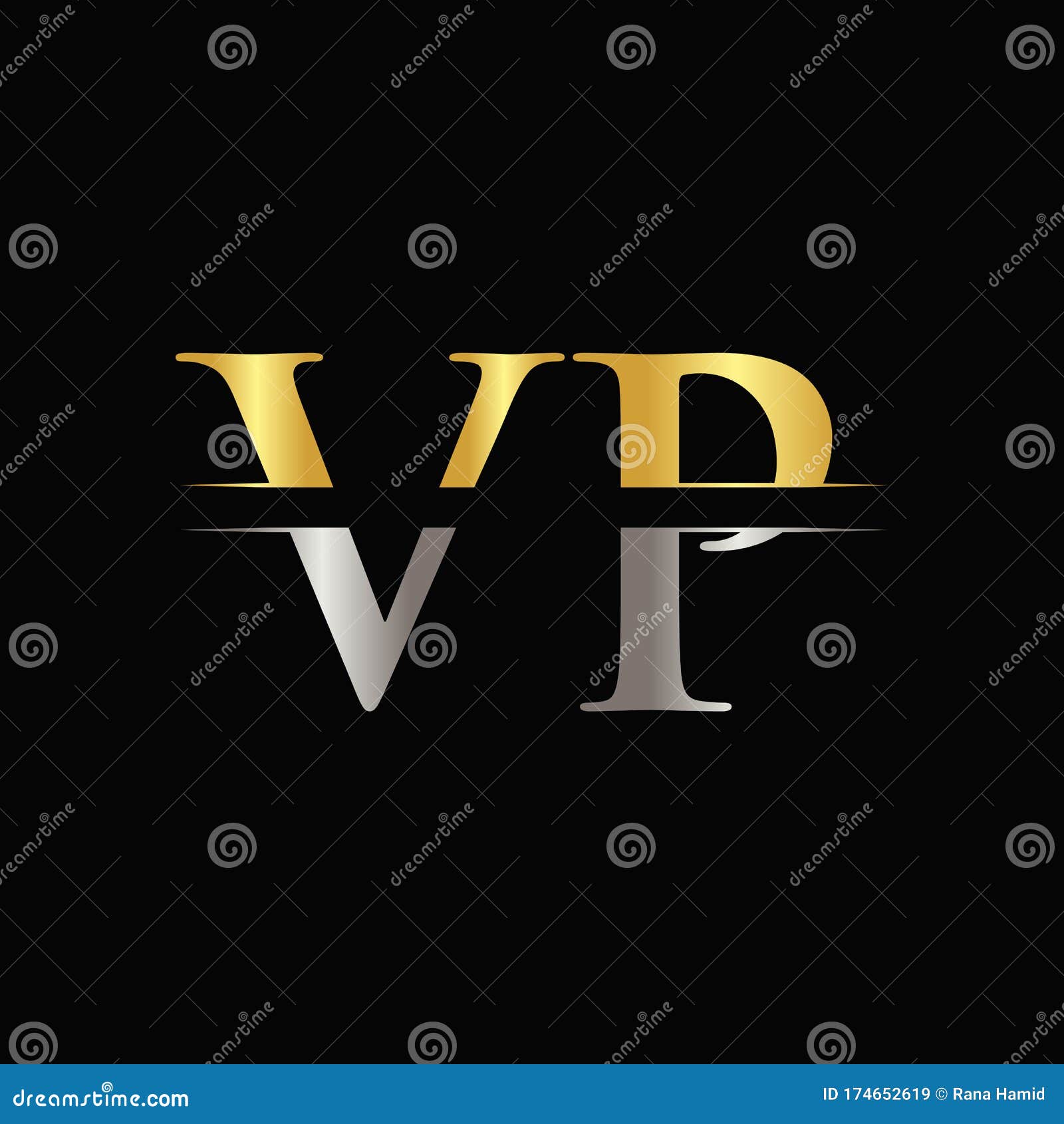 Creative Letter VP Logo Vector Template with Gold and Silver Color. VP ...
