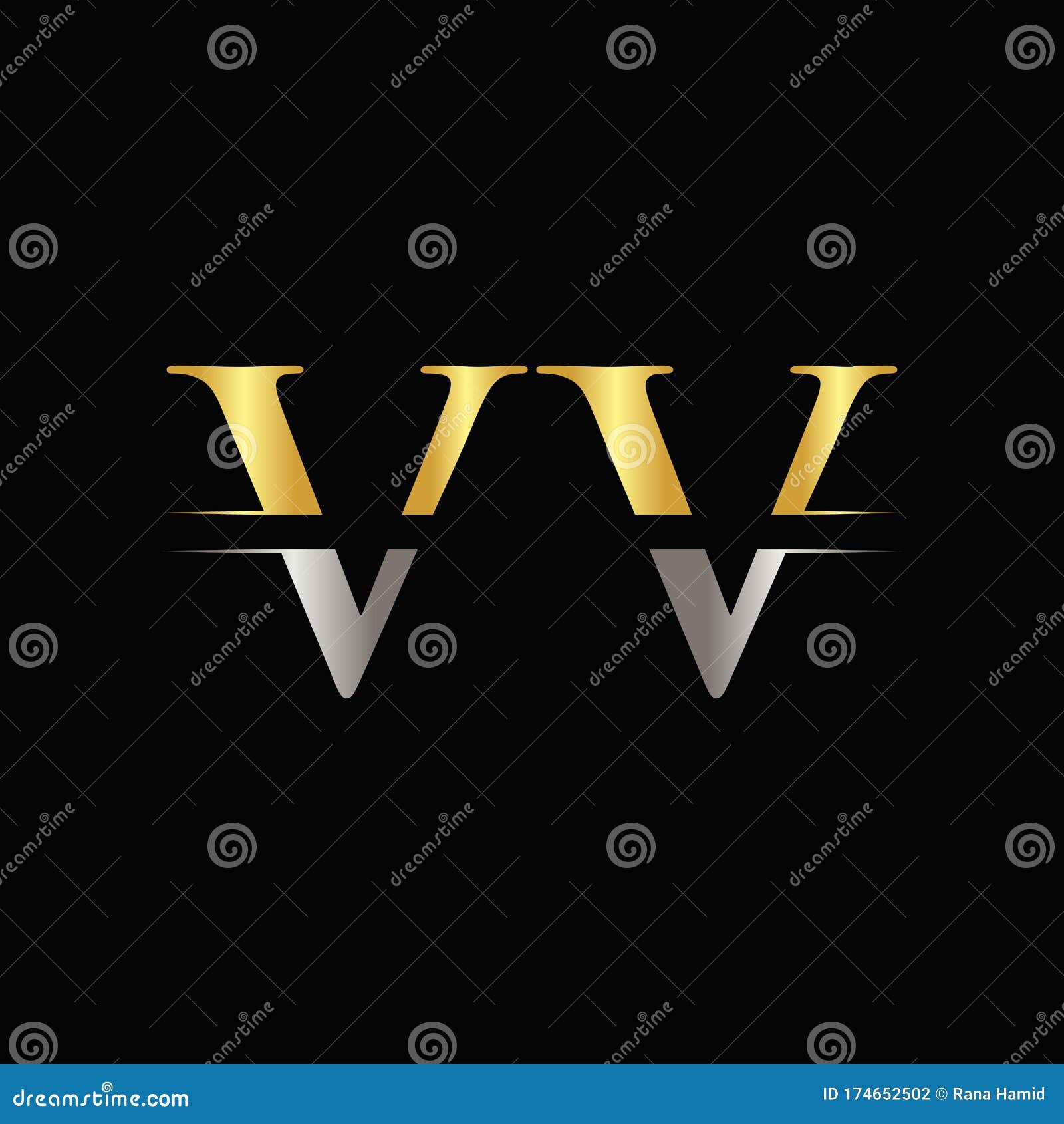 Creative Letter VV Logo Vector Template with Gold and Silver Color. VV ...
