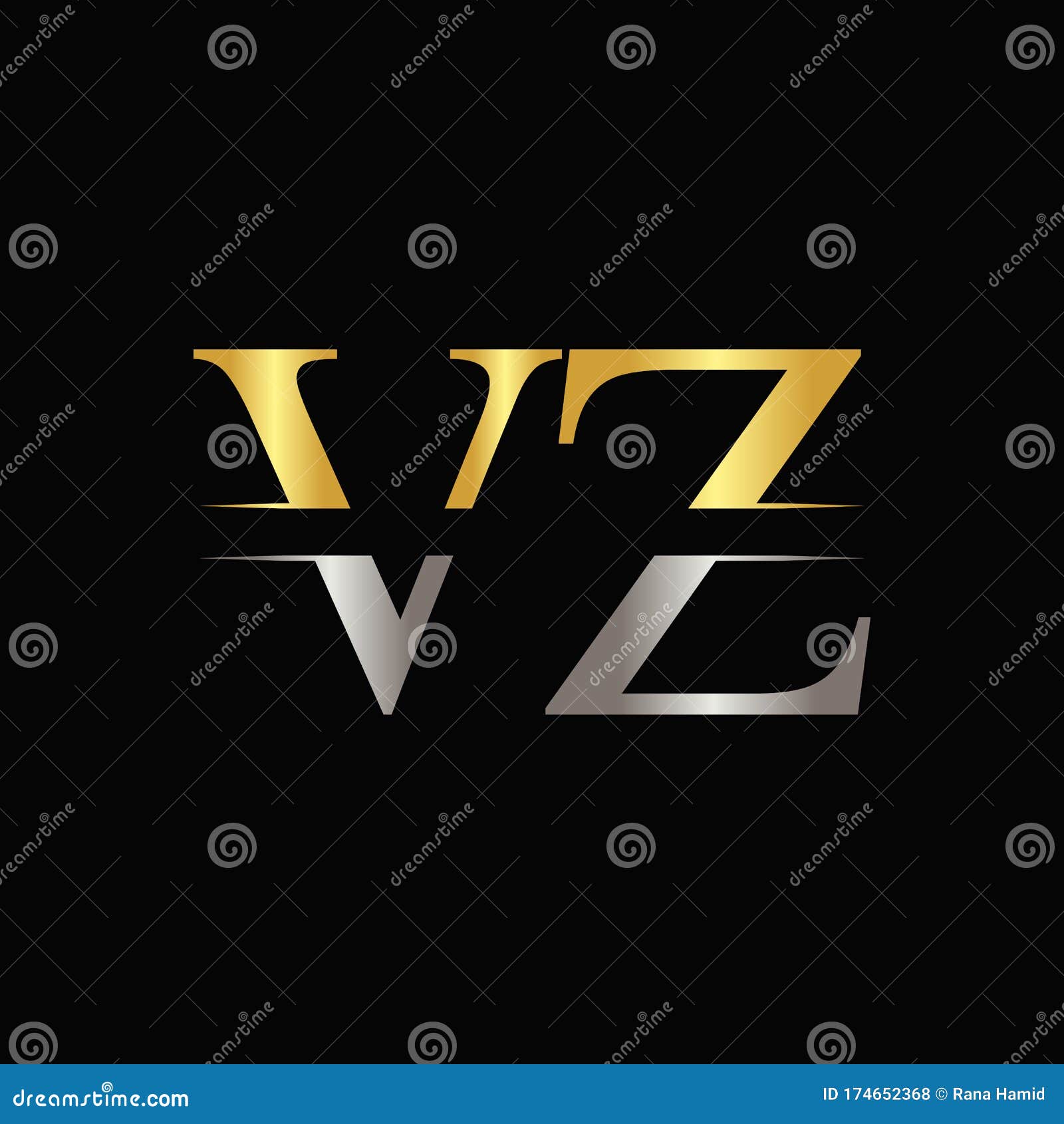Creative Letter VZ Logo Vector Template with Gold and Silver Color. VZ ...