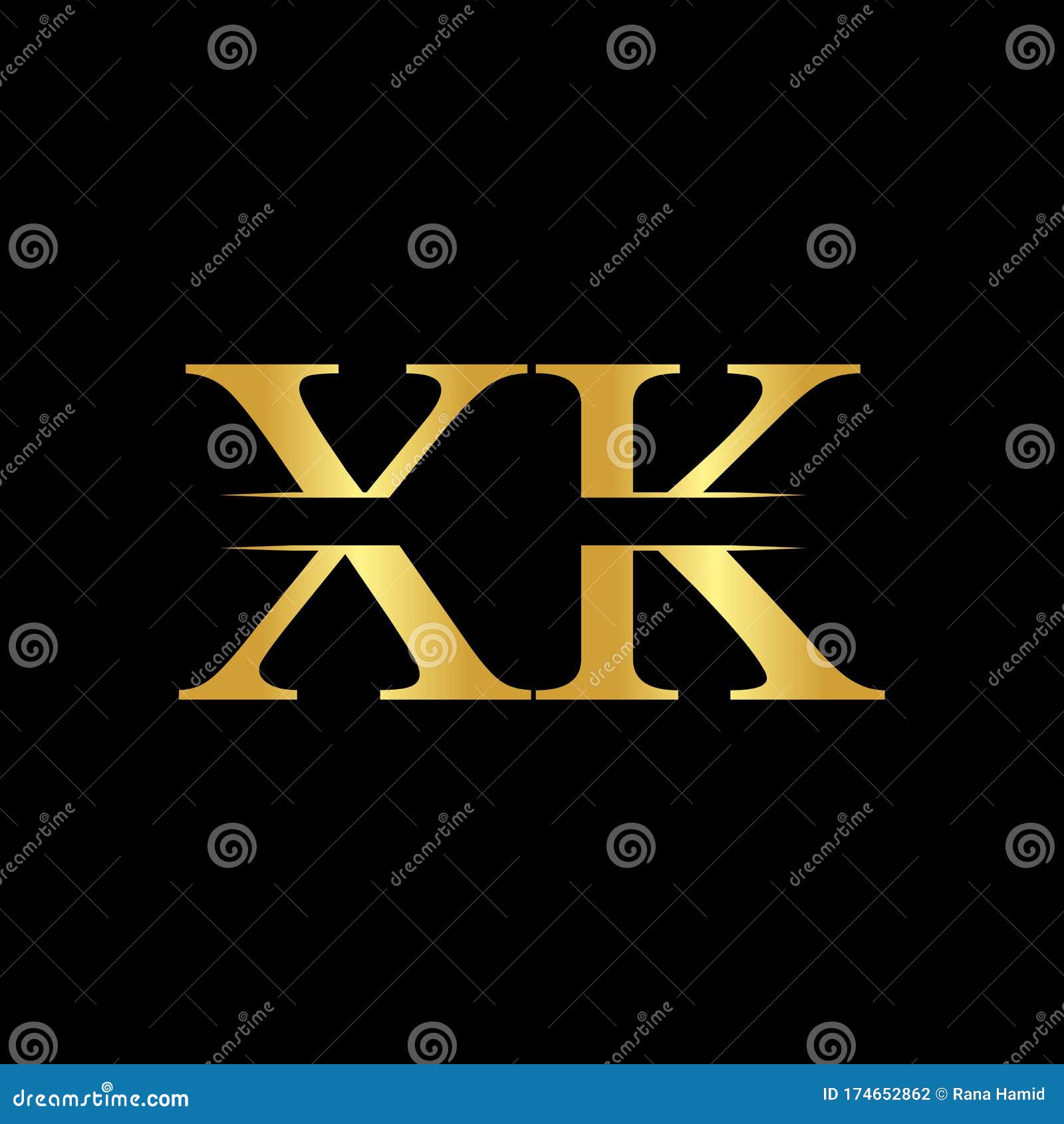 Creative Letter XK Logo Vector with Gold Color. Abstract Linked Letter ...