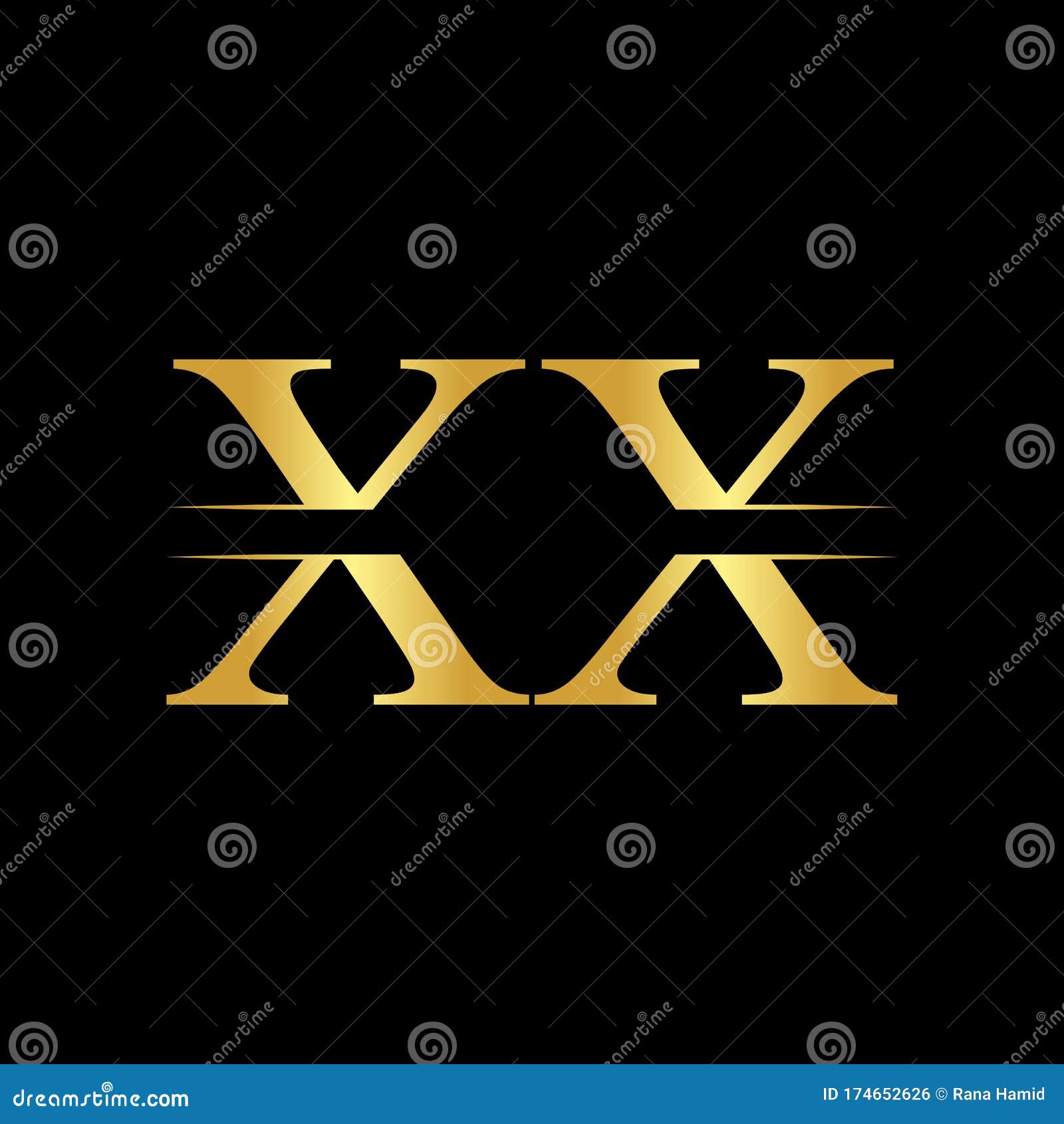 Creative Letter XX Logo Vector with Gold Color. Abstract Linked Letter ...