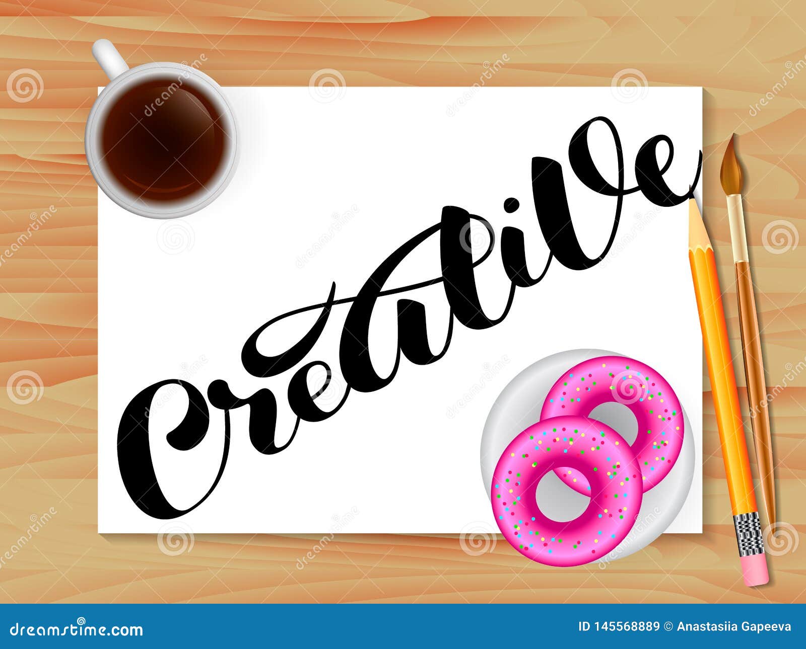Creative Lettering. Table with Coffee Stock Vector - Illustration of ...