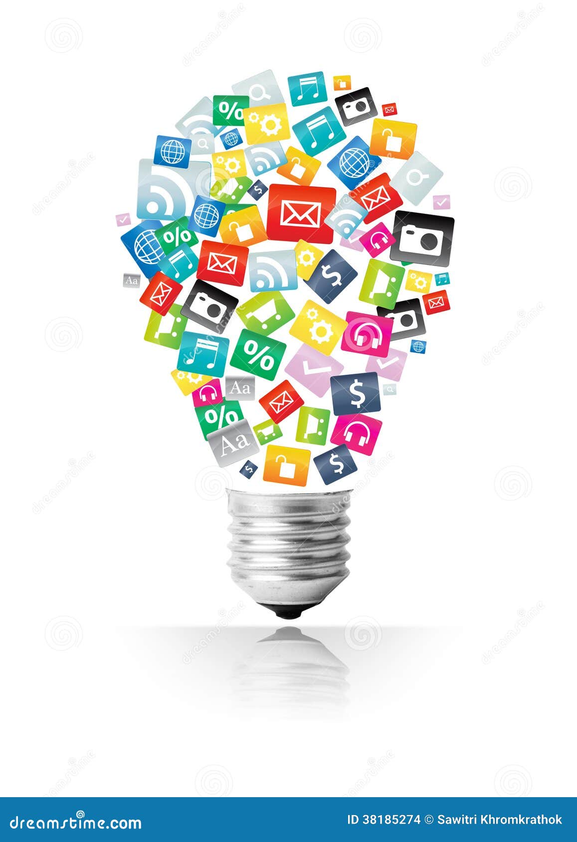 Creative Light Bulb with Cloud of Colorful Application Icon Stock ...